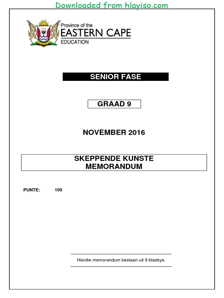 CREAT ARTS GR9 Memo NOV2016 AFR FINAL - Hlayiso - Com | PDF