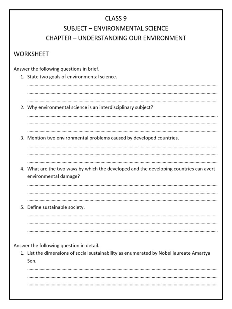 Class 9 Subject Environmental Science Chapter Understanding The ...