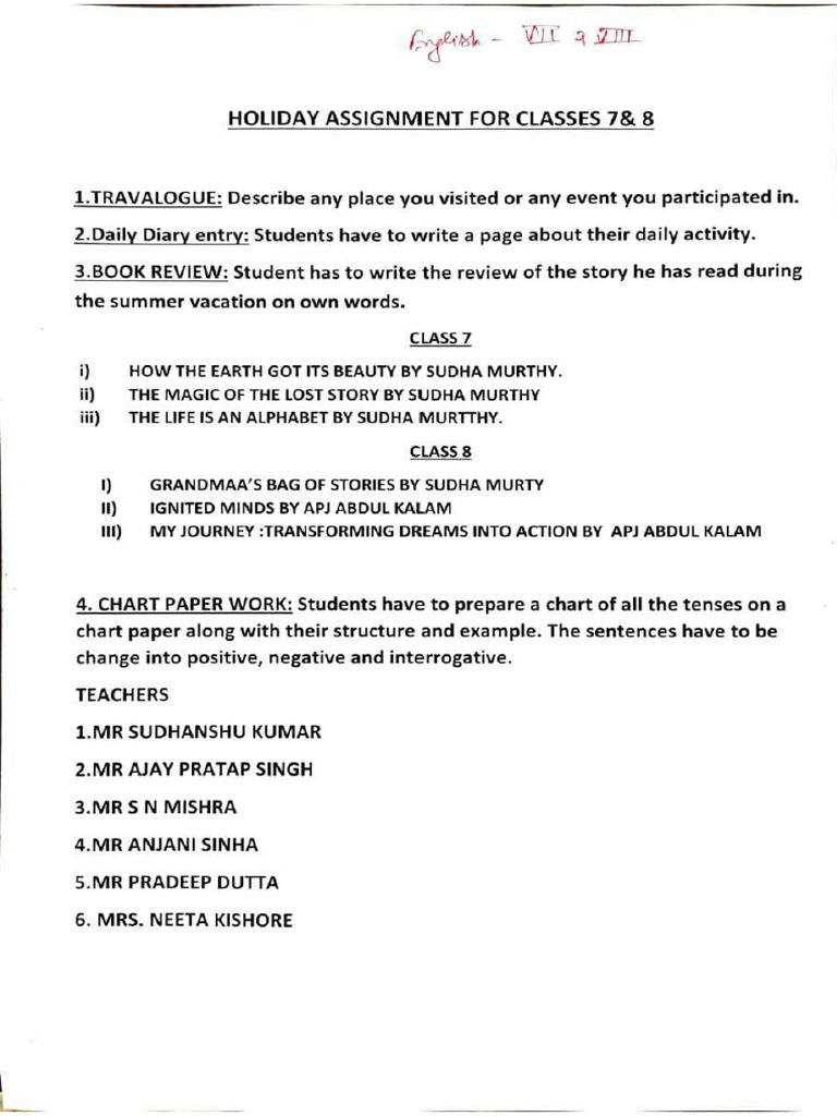 Class-7 (Holiday Home Work-2024) | PDF