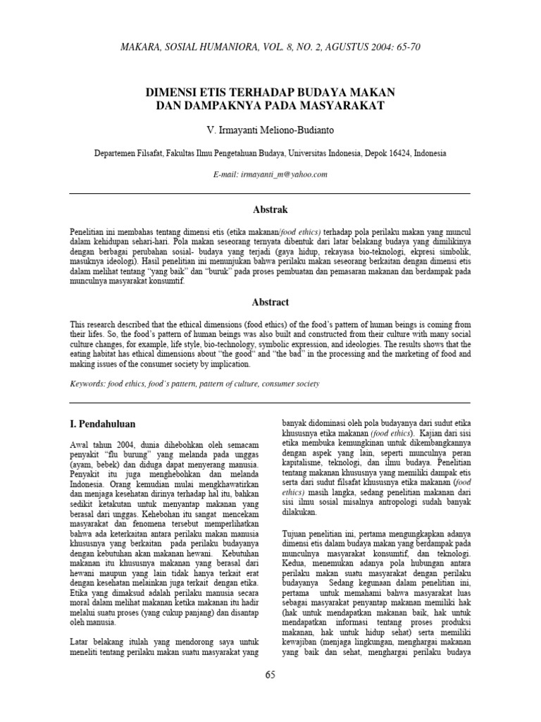 4368 ID Dimensi Etis Terhadap Budaya Makan Dan Dampaknya Pada Masyarakat | PDF