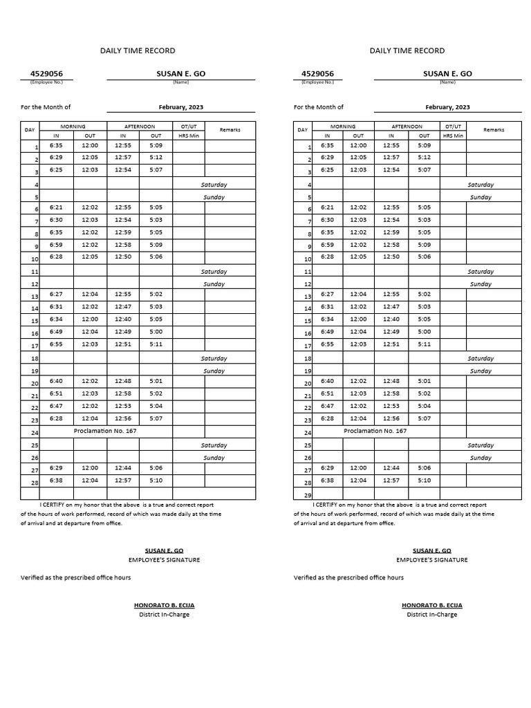 DTR Template Feb 23 Susan | PDF