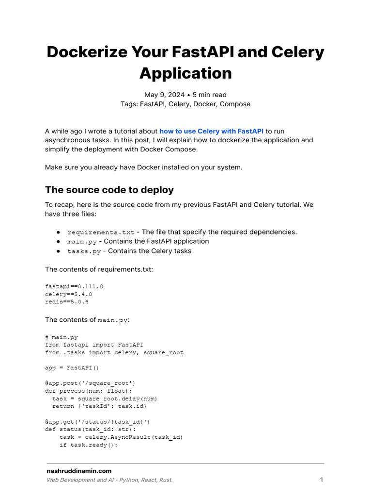 Dockerize Your FastAPI and Celery Application | PDF | Application Software | Web Development
