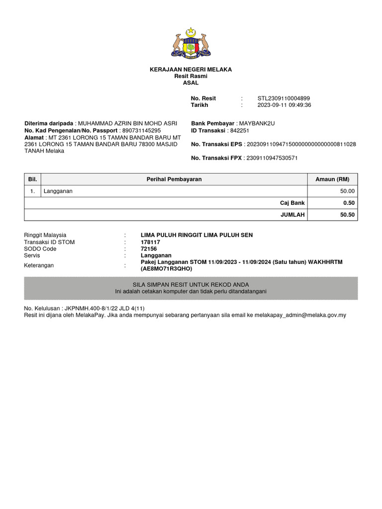 Resit Langganan STOM | PDF