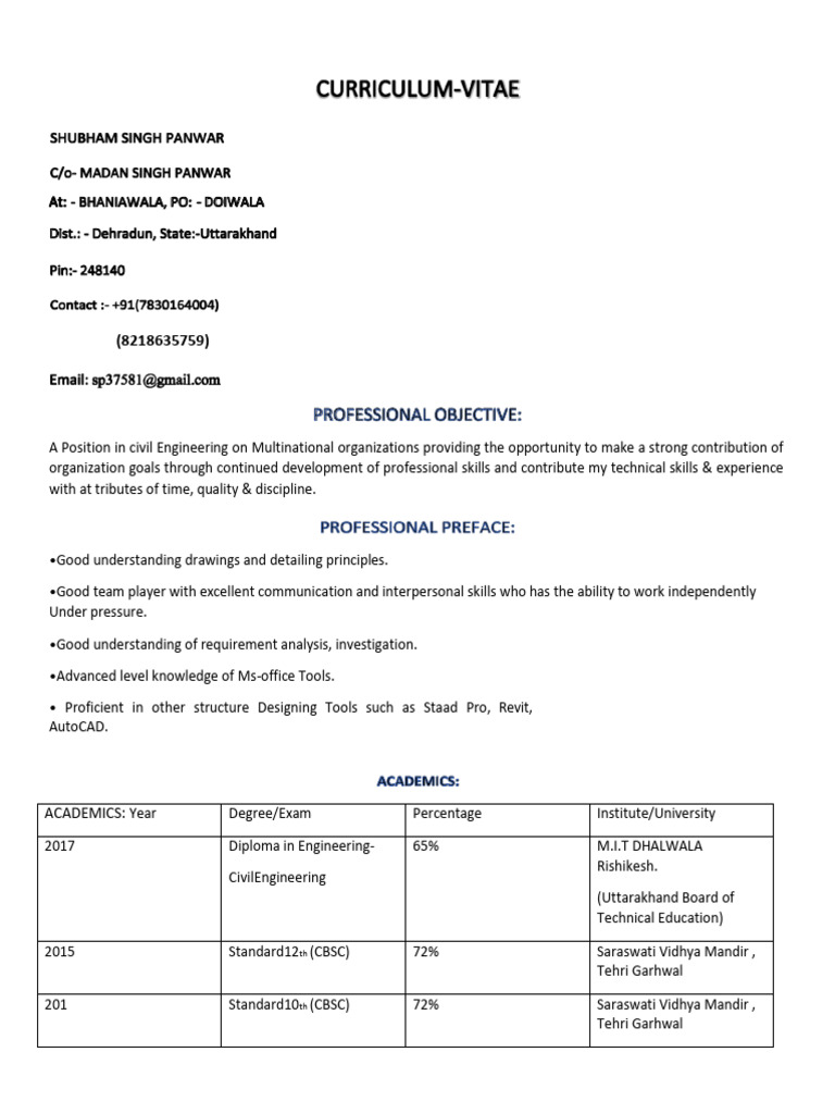 CV Shubham | Download Free PDF | Engineering