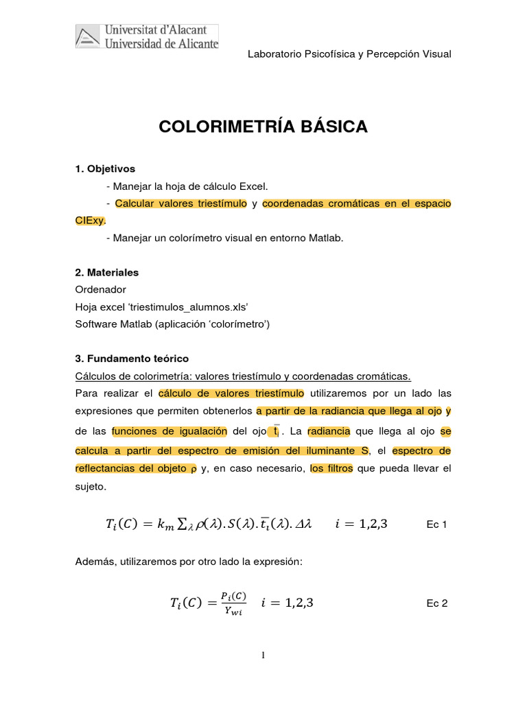 3 Colorimetría | PDF | Color | Microsoft Excel