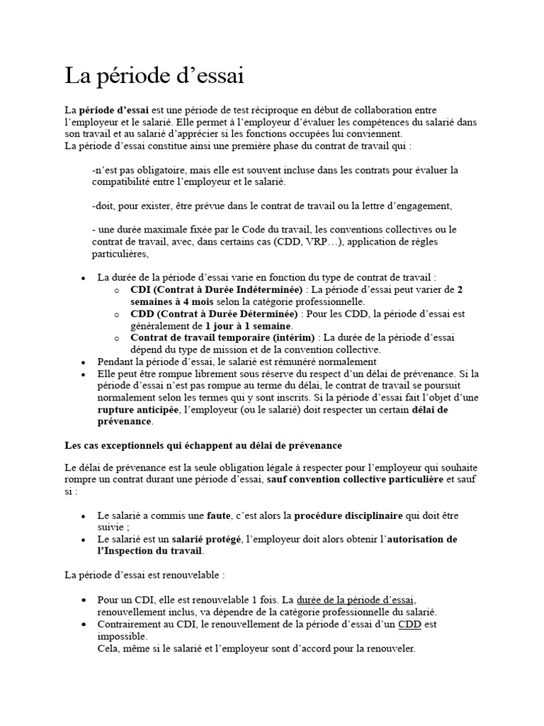 Renouvellement de la période d'essai | PDF | Relations entre employés ...