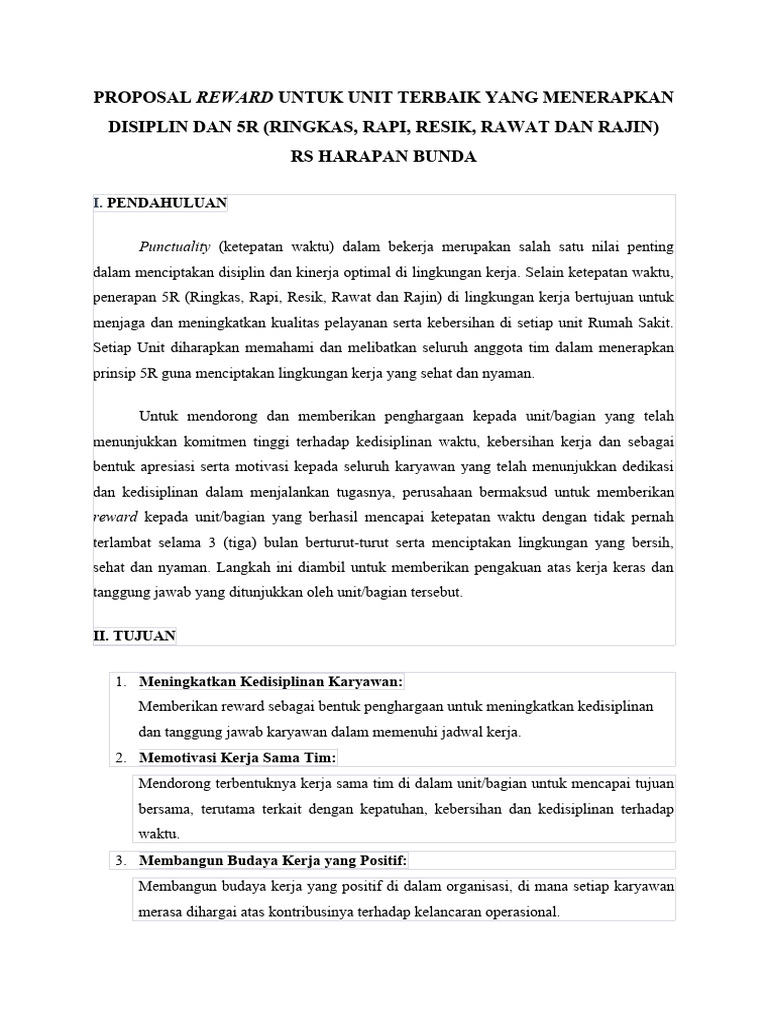 Proposal Reward 5R Dan Disiplin | PDF