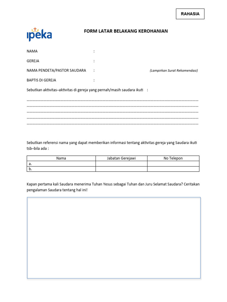 Form Latar Belakang Kerohanian | PDF