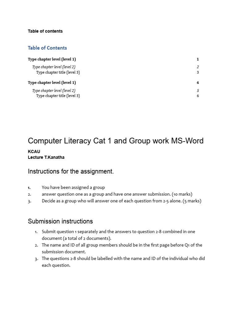 MS Word Group Assignment Guide | PDF | Microsoft Word | Text