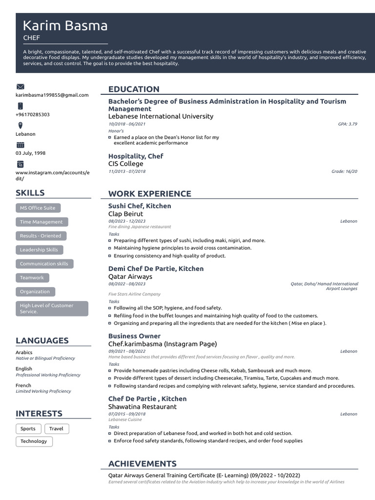Karim's Resume | PDF | Sushi | Chef