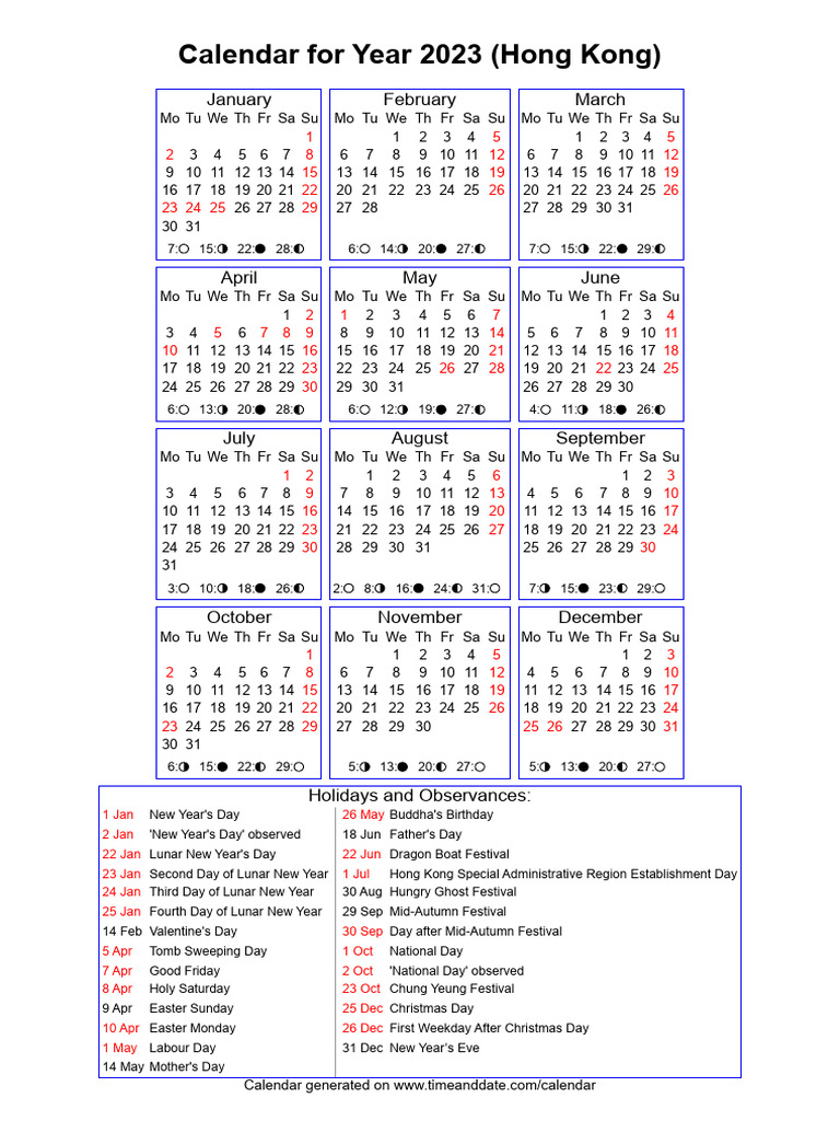 2023 Hong Kong Calendar & Holidays | PDF | Traditions | Entertainment ...