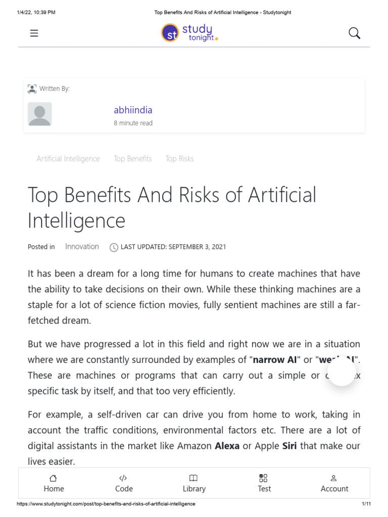 AI Benefits and Risks Explained | PDF | Artificial Intelligence ...