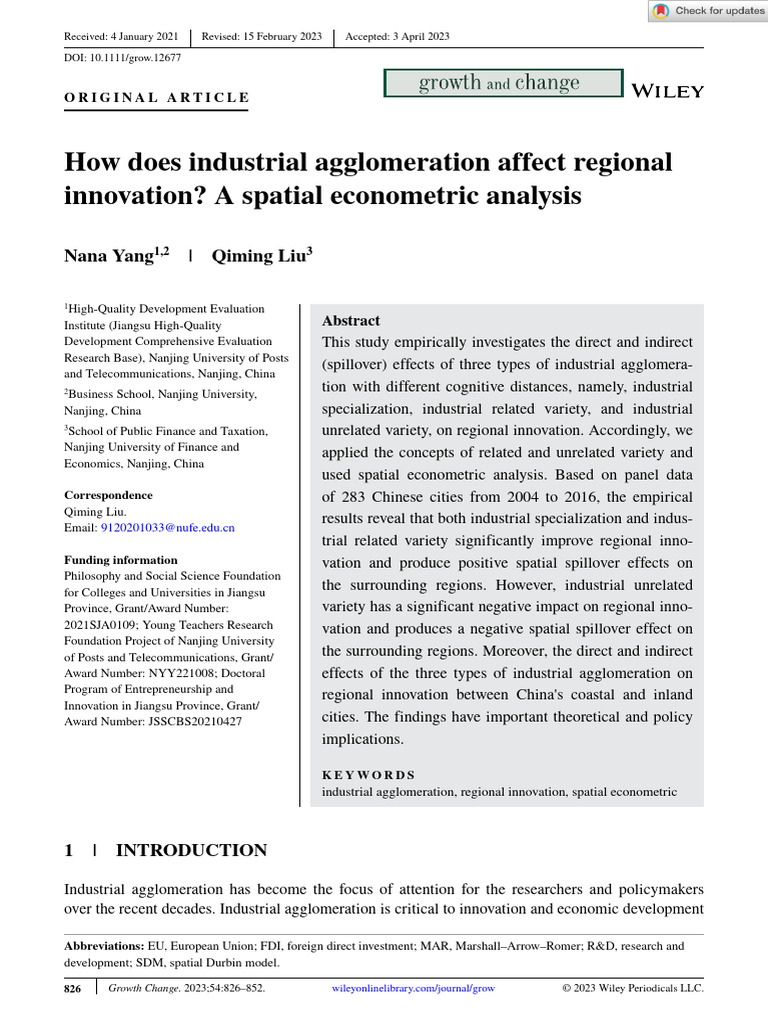 Growth and Change - 2023 - Yang - How Does Industrial Agglomeration ...