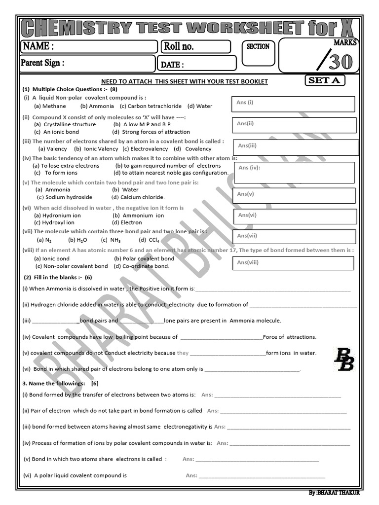 Chemistry Covalent Bonding Practice Sheet | PDF | Chemical Bond ...