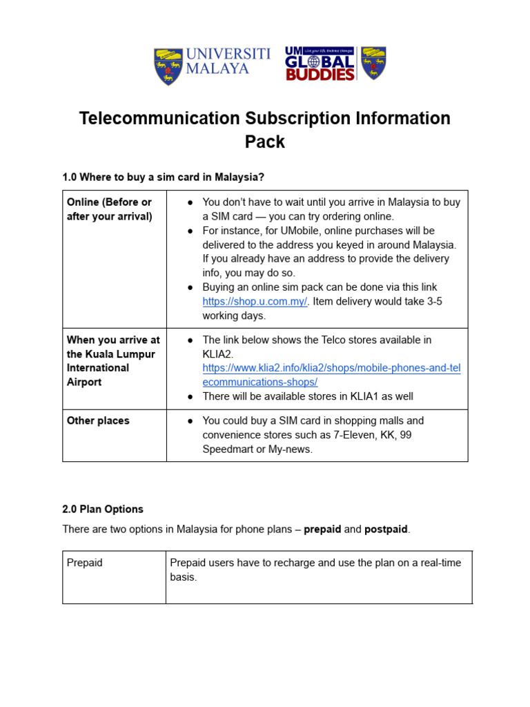 SIM Guide for Students in Malaysia | PDF | Prepaid Mobile Phone ...