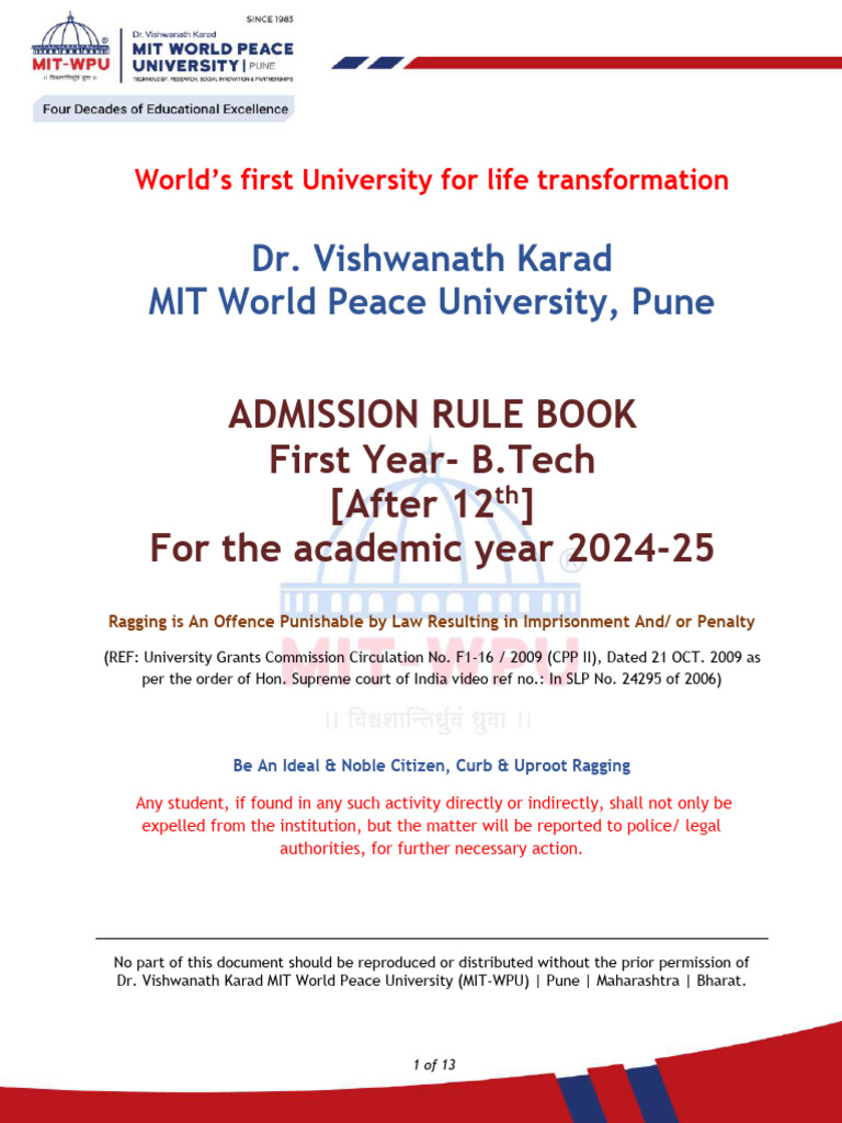 Fy Btech Admission Rule Book 2024 25 | PDF | Engineering