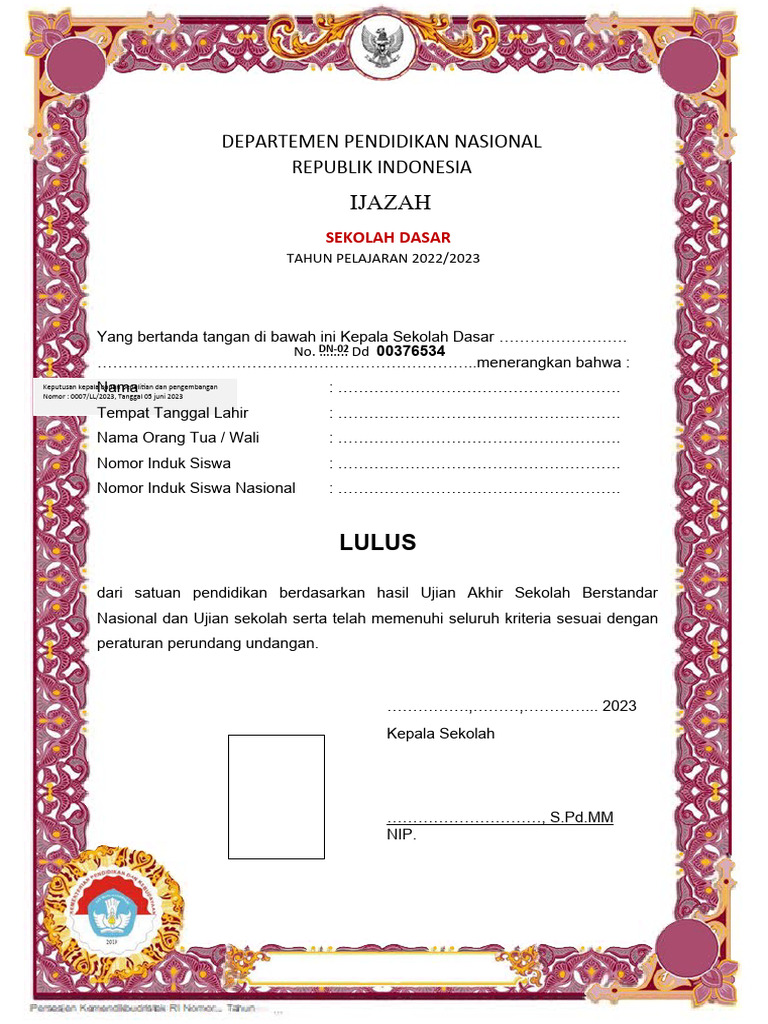 Format Ijazah SD | PDF