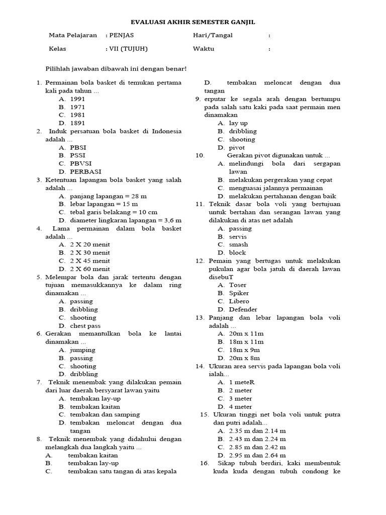 Soal Kelas 7 SMT 1 2023 | PDF