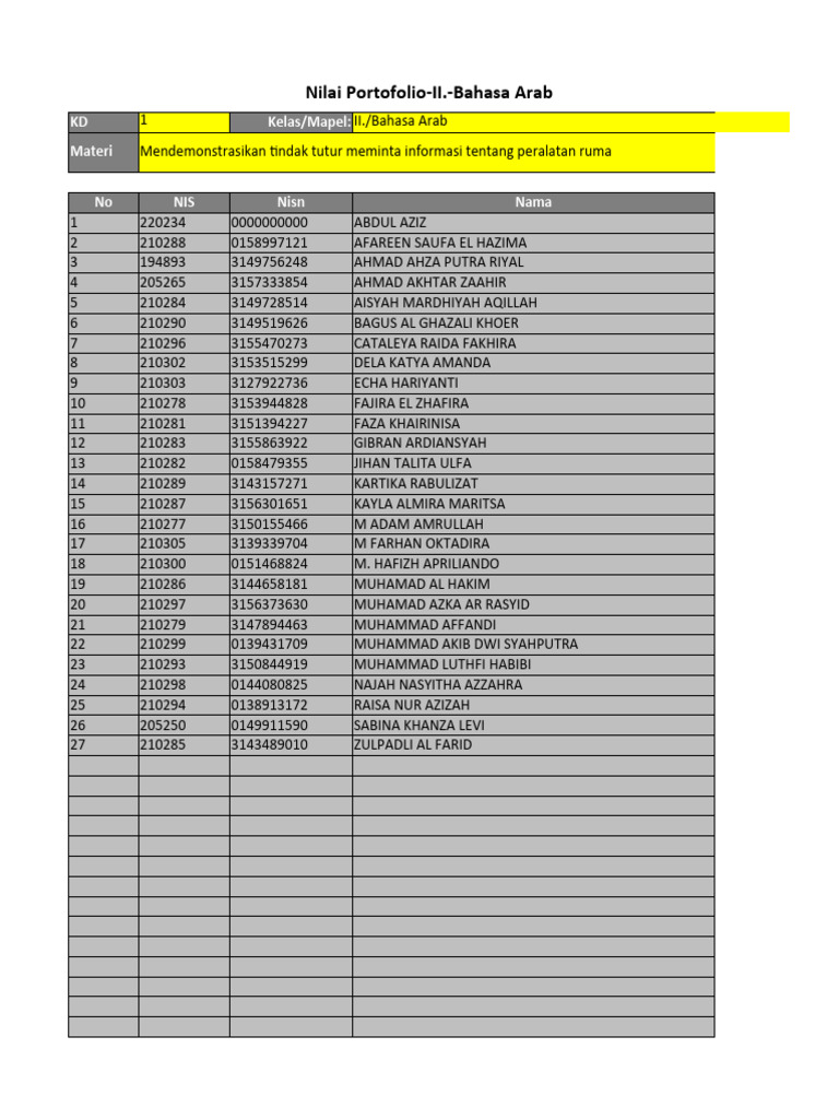 Nilai Portofolio-II.-Bahasa Arab | PDF