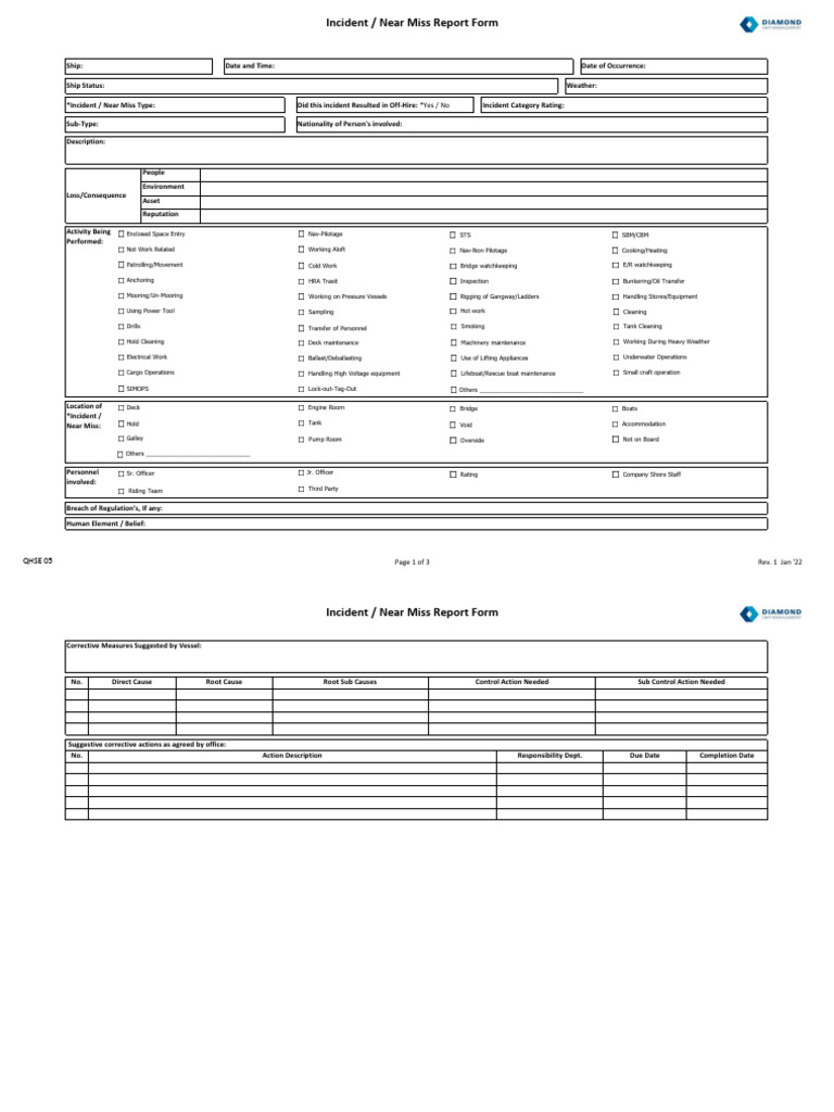 Near Miss Incident Reporting Form | PDF | Ships | Shipping