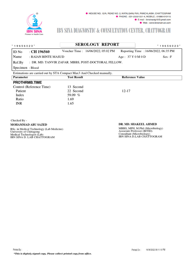 Serology Report: Id No Name Ref - by Specimen | PDF | Science & Mathematics