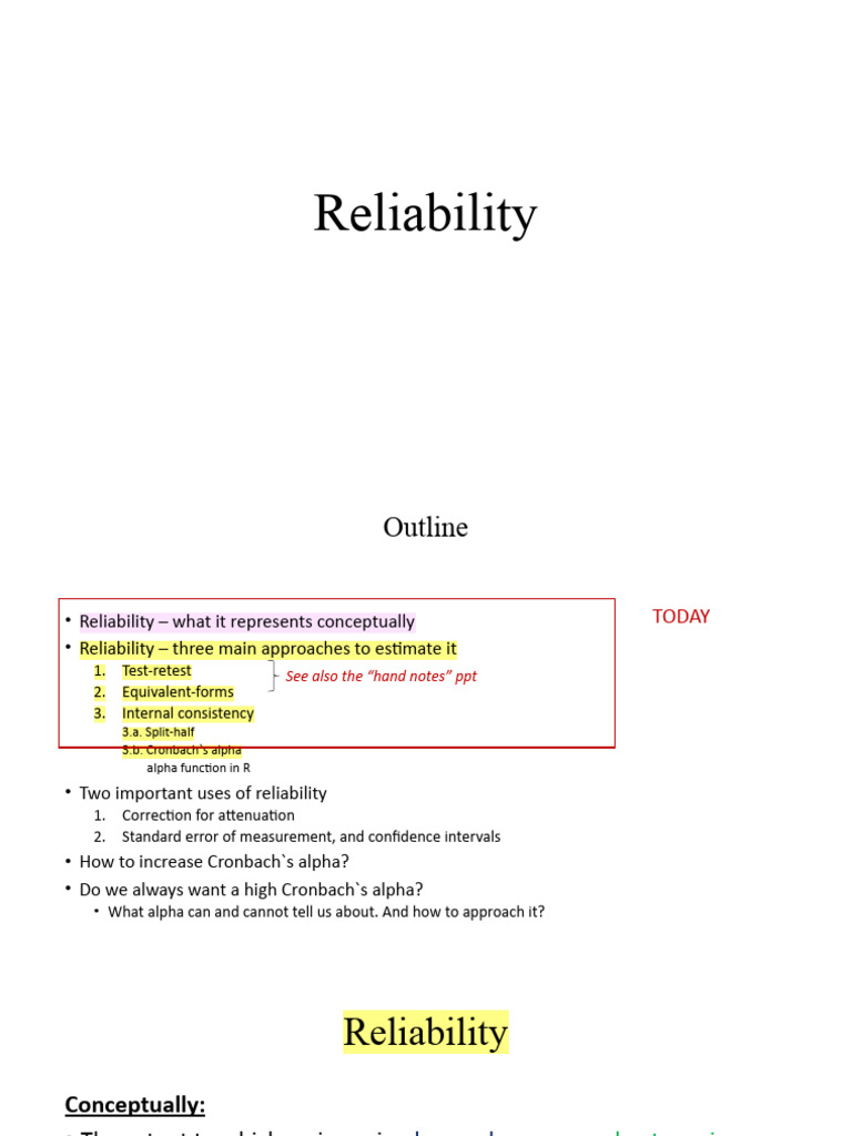 May 2 - Reliability | PDF | Scientific Method | Statistical Analysis