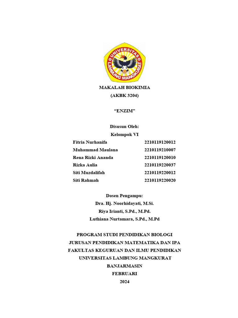 Makalah Biokimia: Enzim | PDF