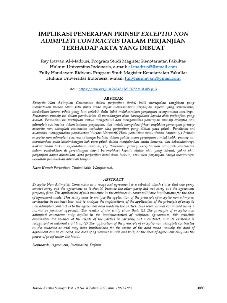 Implikasi Exceptio Non Adimpleti Contractus | PDF