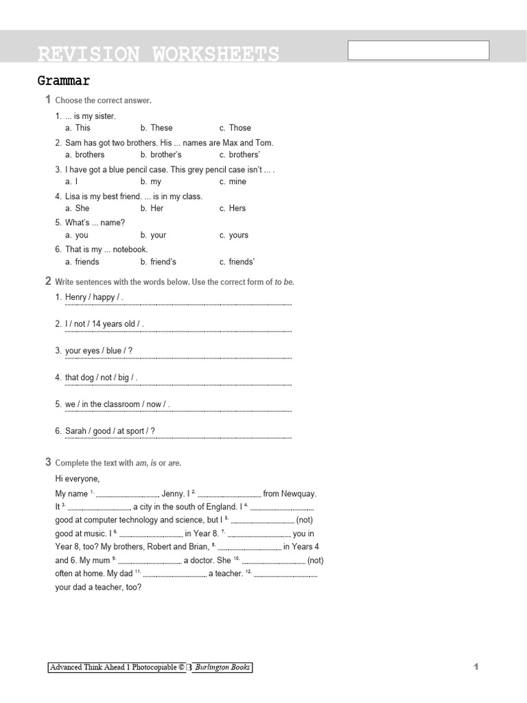 Grammar Revision Worksheet | PDF