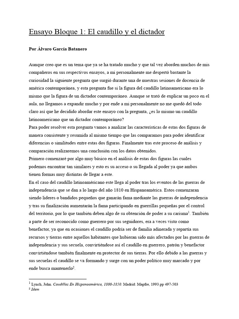 Ensayo Bloque 1 - El Caudillo Latinoamericano | PDF | Dictadura ...