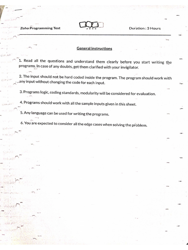 Zoho Programming Round Batch 1 QP | PDF