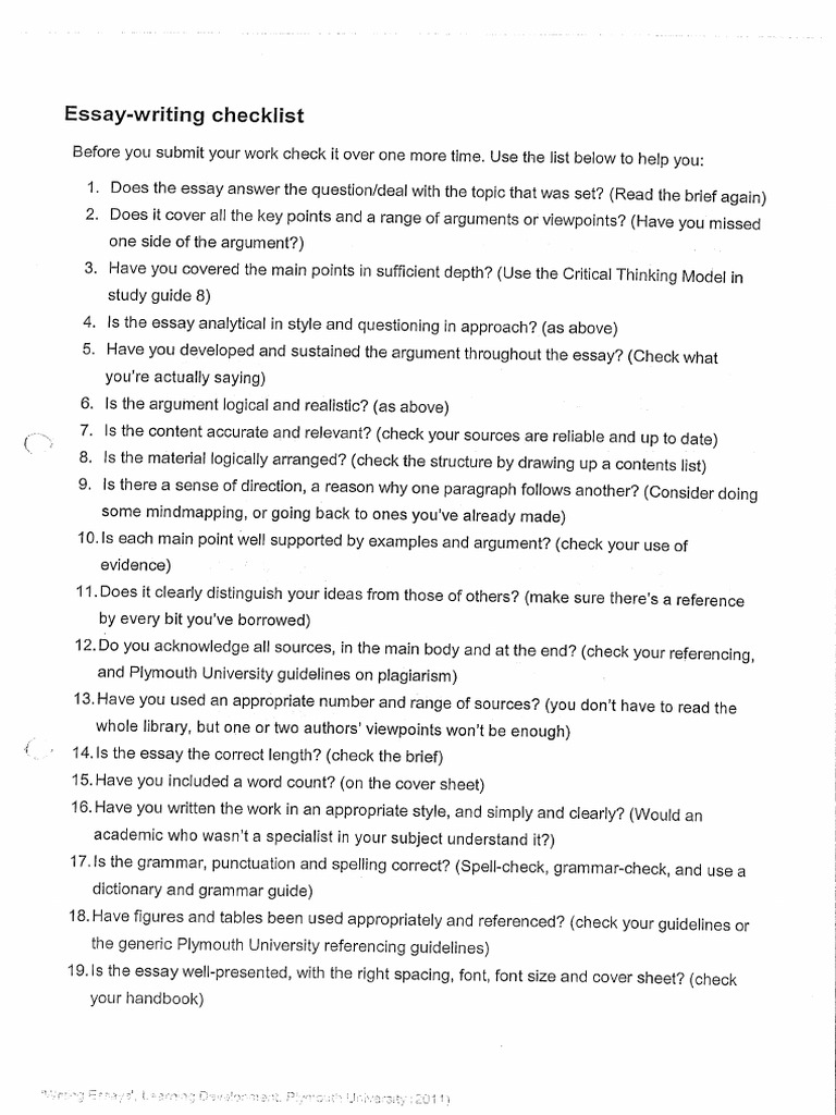 Essay_Writing_Checklist | PDF