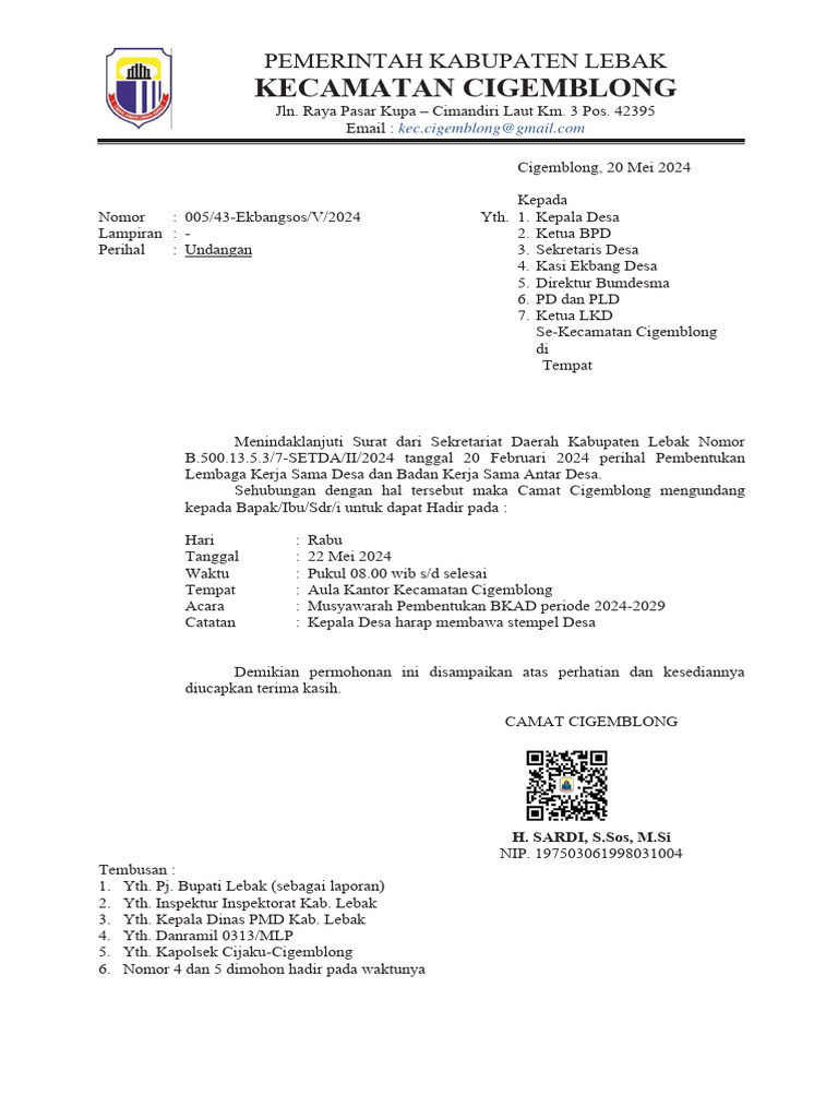 Undangan Musdes Pembentukan BKAD-1 - Signed | PDF