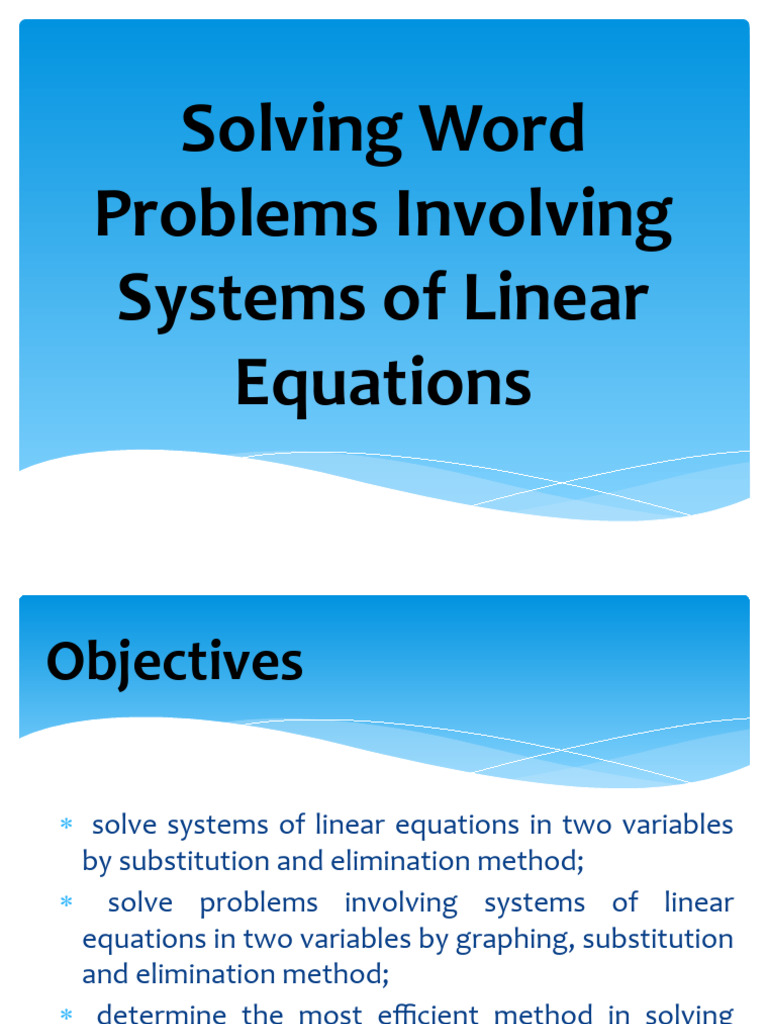Solving Word Problems Involving Systems of Linear Equations | PDF ...
