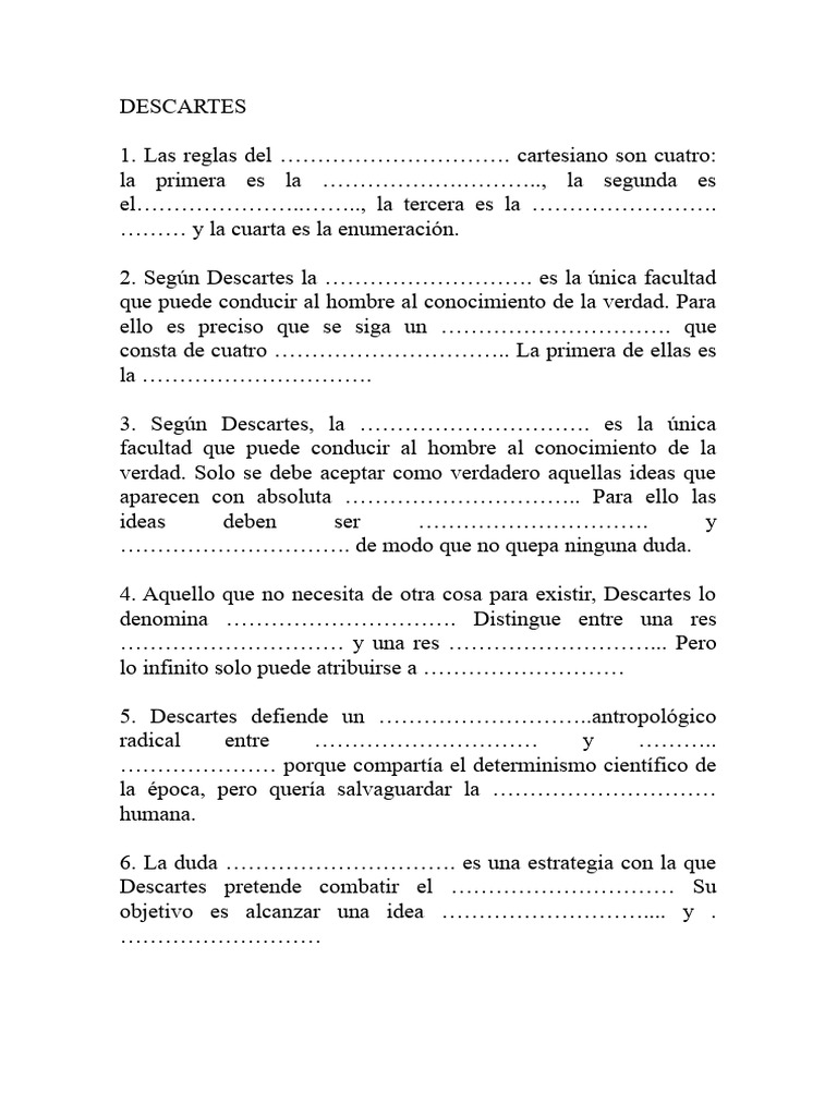 Frases A Rellenar Descartes | PDF | René Descartes | Epistemología