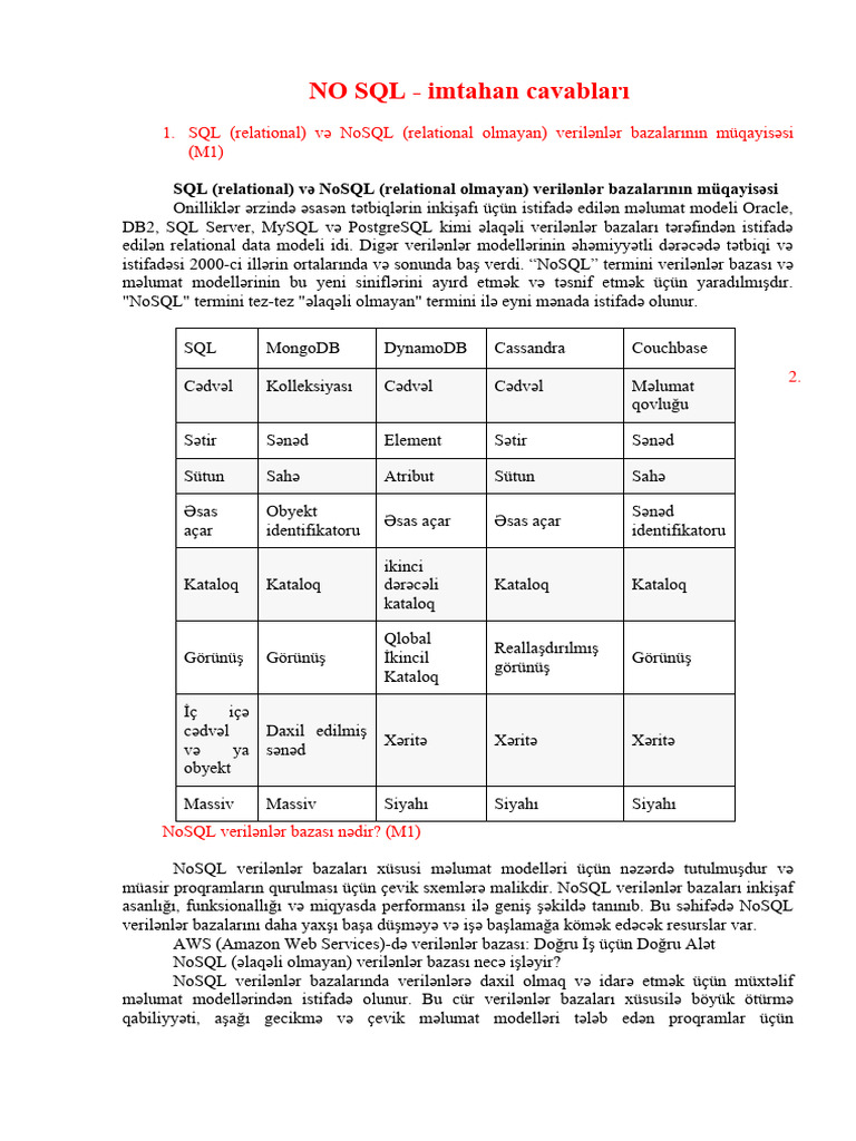 NO SQL İmtahan Cavabları1 | PDF