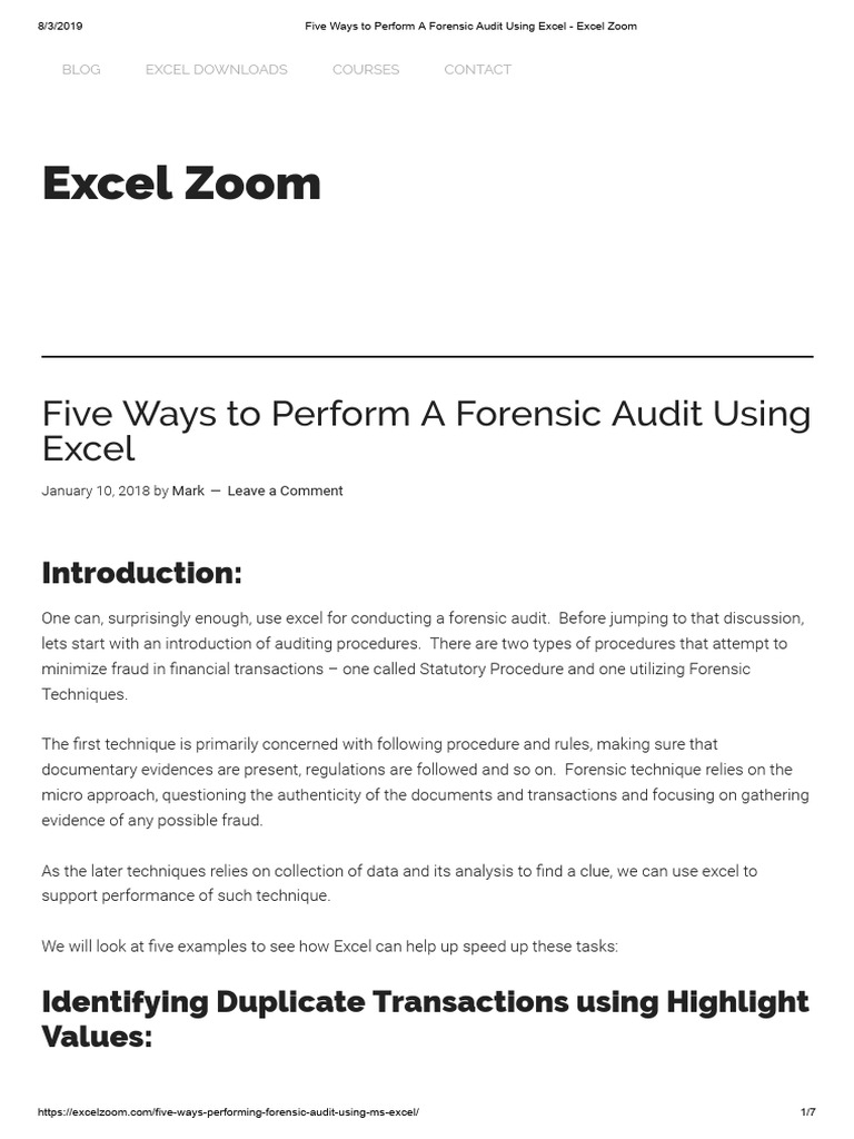 Five Ways To Perform A Forensic Audit Using Excel - Excel Zoom | PDF ...
