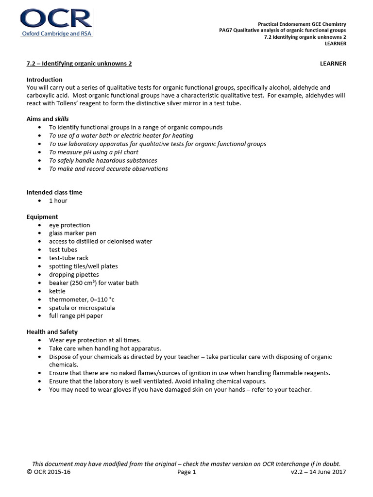 Chemistry PAG 7.2 Learner v2.2 | PDF | Ammonia | Precipitation (Chemistry)