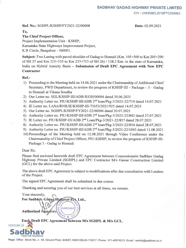 02 09 2021 Submission Of Draft Epc Agreement With New Epc
