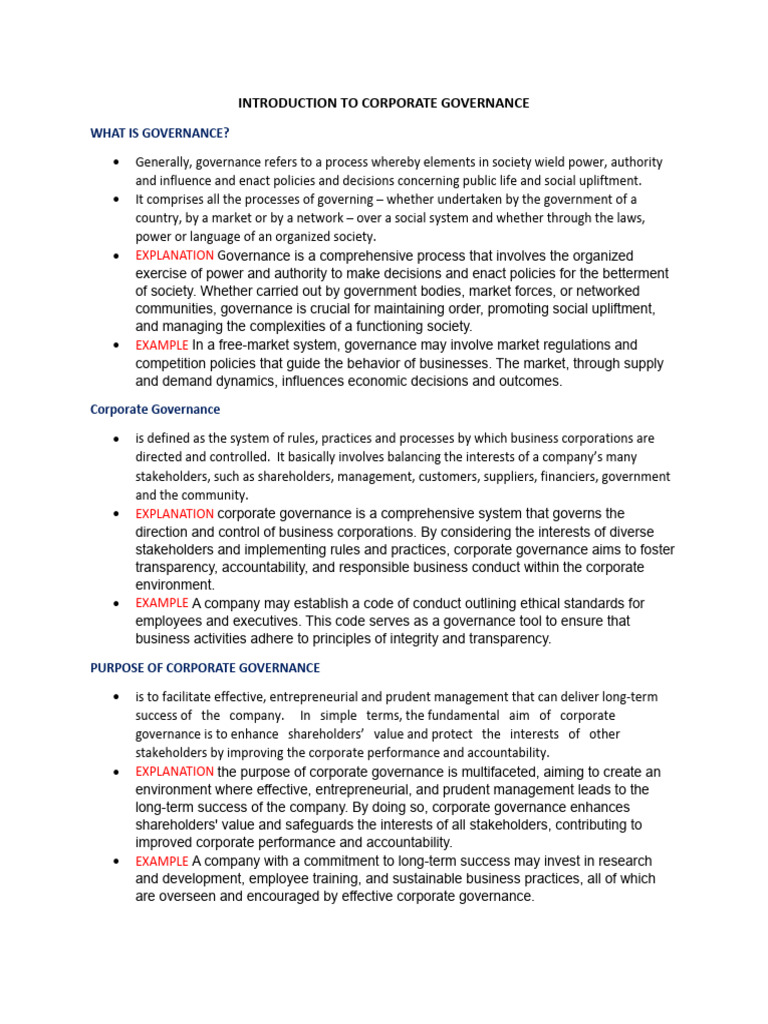 Introduction To Corporate Governance 2 | PDF | Governance | Corporate ...