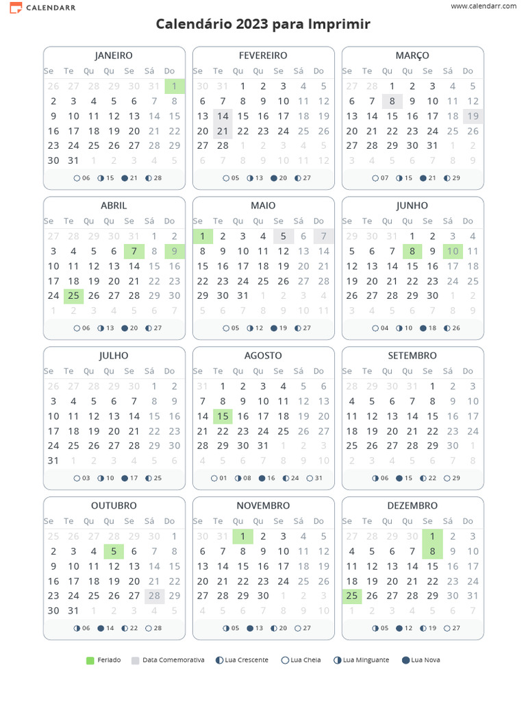 Calendário 2023: Feriados e Datas Importantes | PDF
