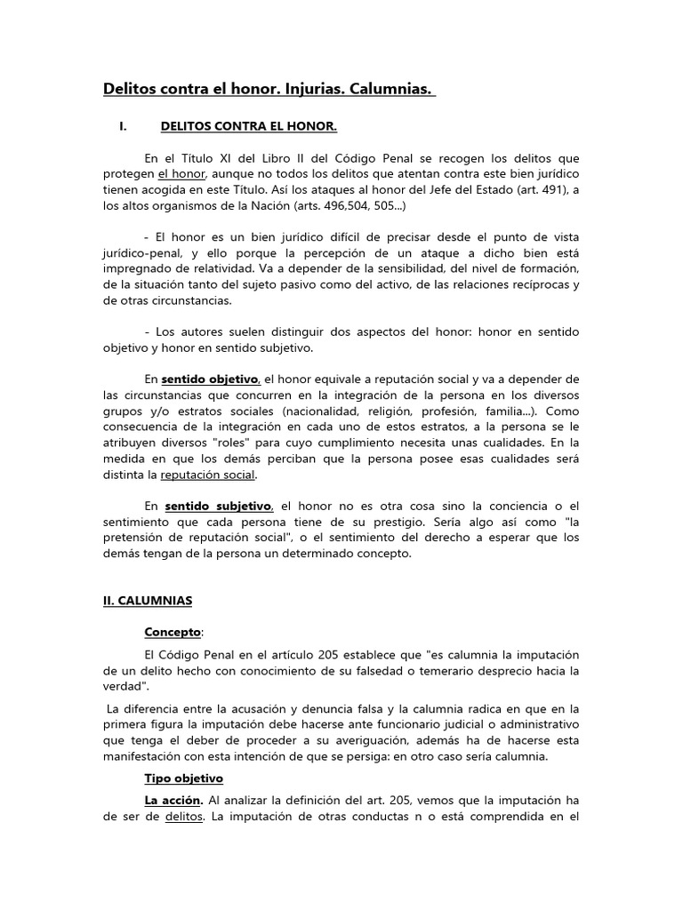 Delitos Contra El Honor | PDF | Difamación | Intención (Derecho Penal)