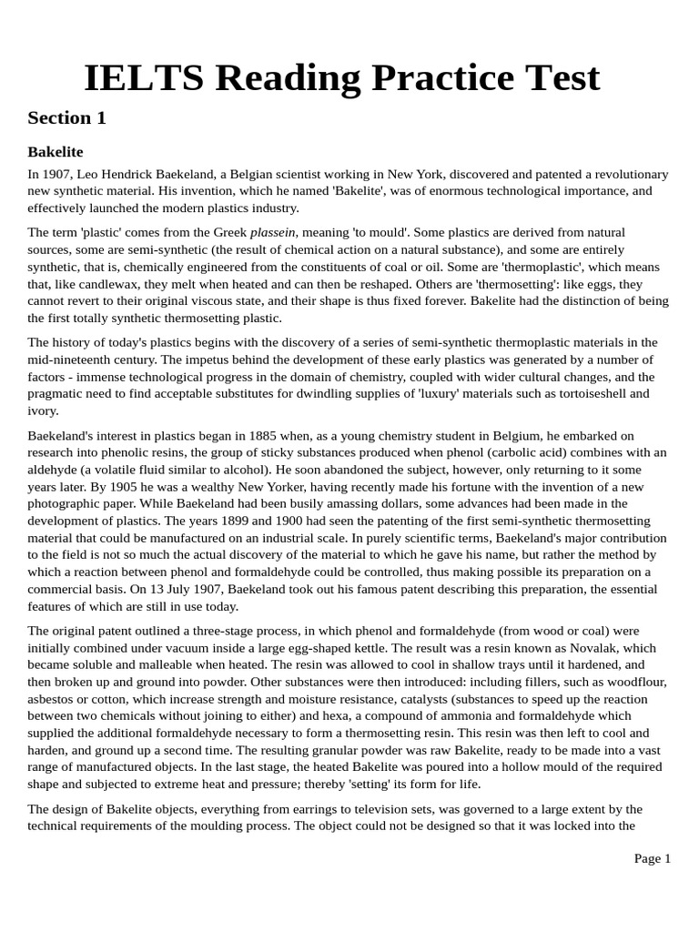 IELTS Academic Reading Practice Test | PDF | Science | Plastic