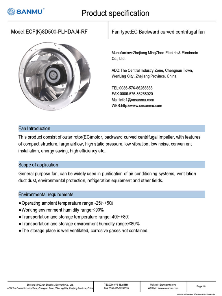 ECF(K)8D500-PLHDAJ4-RF Fan Overview | PDF | Manufactured Goods ...