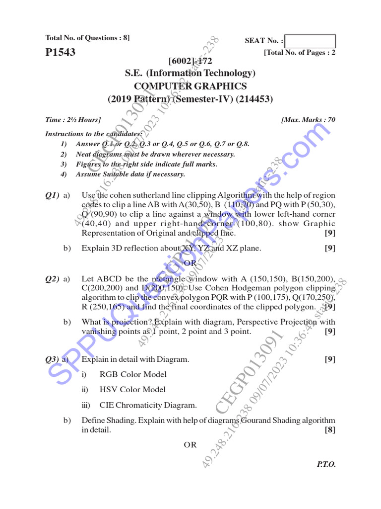Sppu Se It Que Paper Cg 2 Pdf Computer Graphics Graphics 