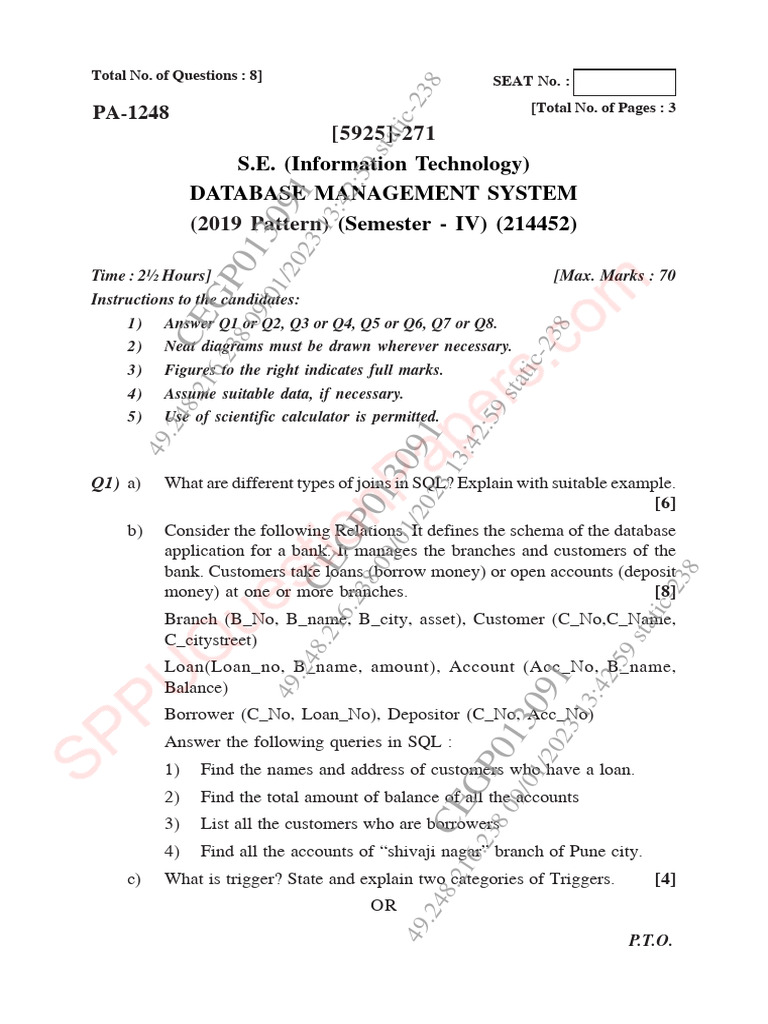 SPPU DBMS QUE PAPER 2 | PDF | Databases | Information Science