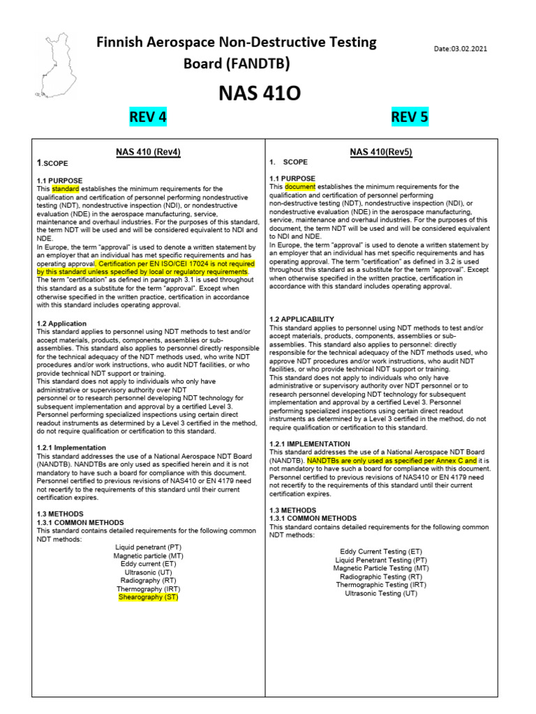 NAS 410 Certification Standards Overview | PDF | Nondestructive Testing