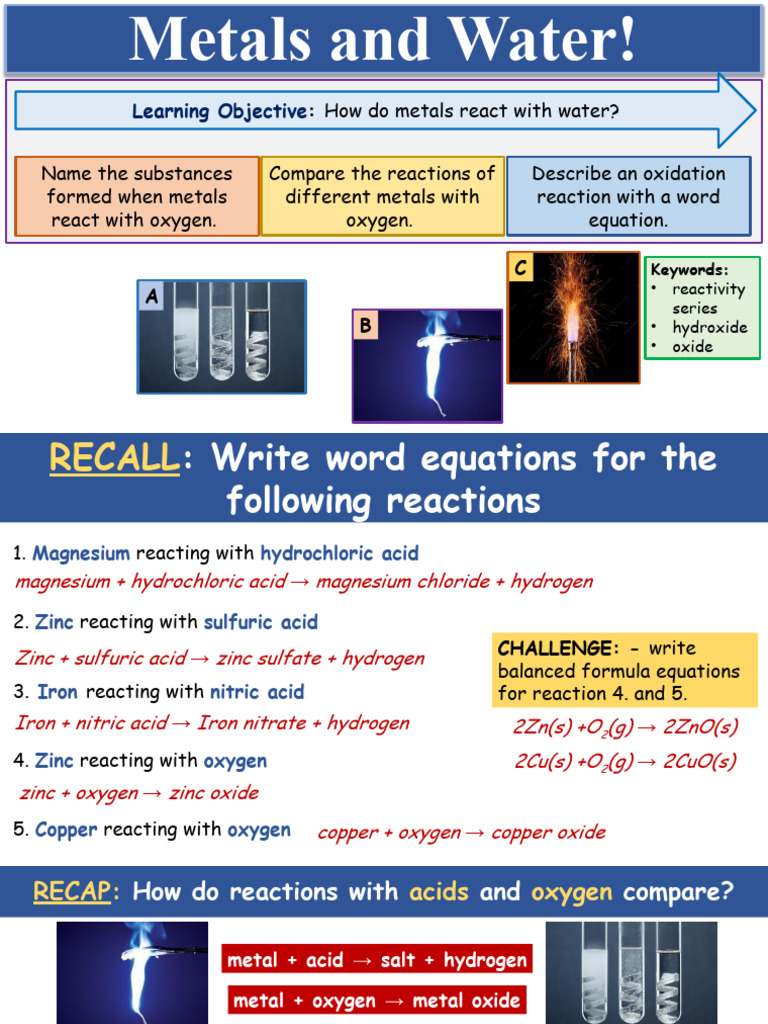 Metals' Reactions with Water and Acids | PDF | Magnesium | Chemical ...