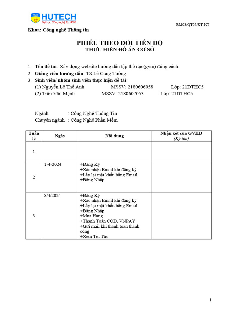 2 Phieu Theo Doi Tien doDACS 1 1 | PDF