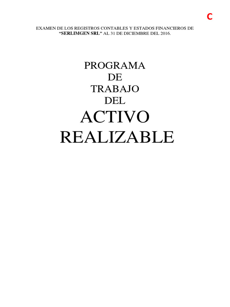 Auditoría Activo Realizable 2016 | PDF | Contabilidad | Auditoría